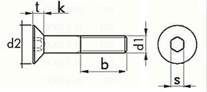 Vis M8, longueur 30 mm, tête fraisée, acier brute
