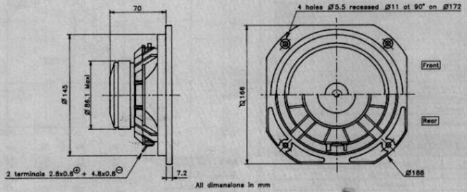 Haut-parleur Audax HM170Z0, 8 ohm, 166 x 166 mm, membrane aérogel graphité