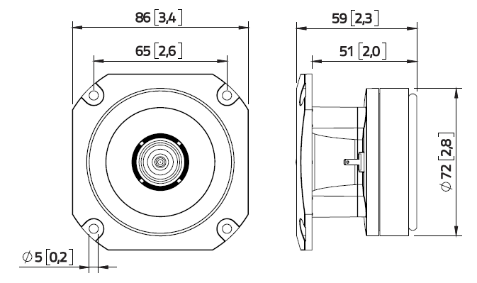 Tweeter à compression Lavoce BF10.10LA, 8 ohm, 86 x 86 mm