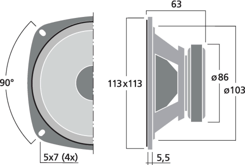 Haut-parleur Monacor SP-4/60PRO, 8 ohm, 113 x 113 mm