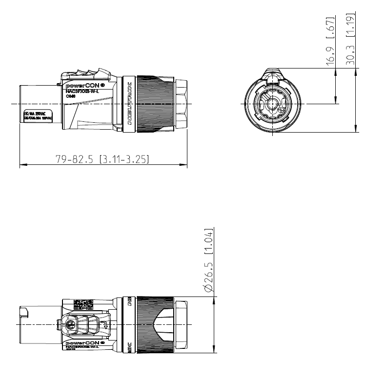 Connecteur PowerCON Neutrik NAC3FXXB-W-L (pour câble diamètre 10 à 16 mm)