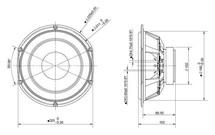 Haut-parleur Peerless HDS-P830869, 8 ohm, 205 / 225 mm