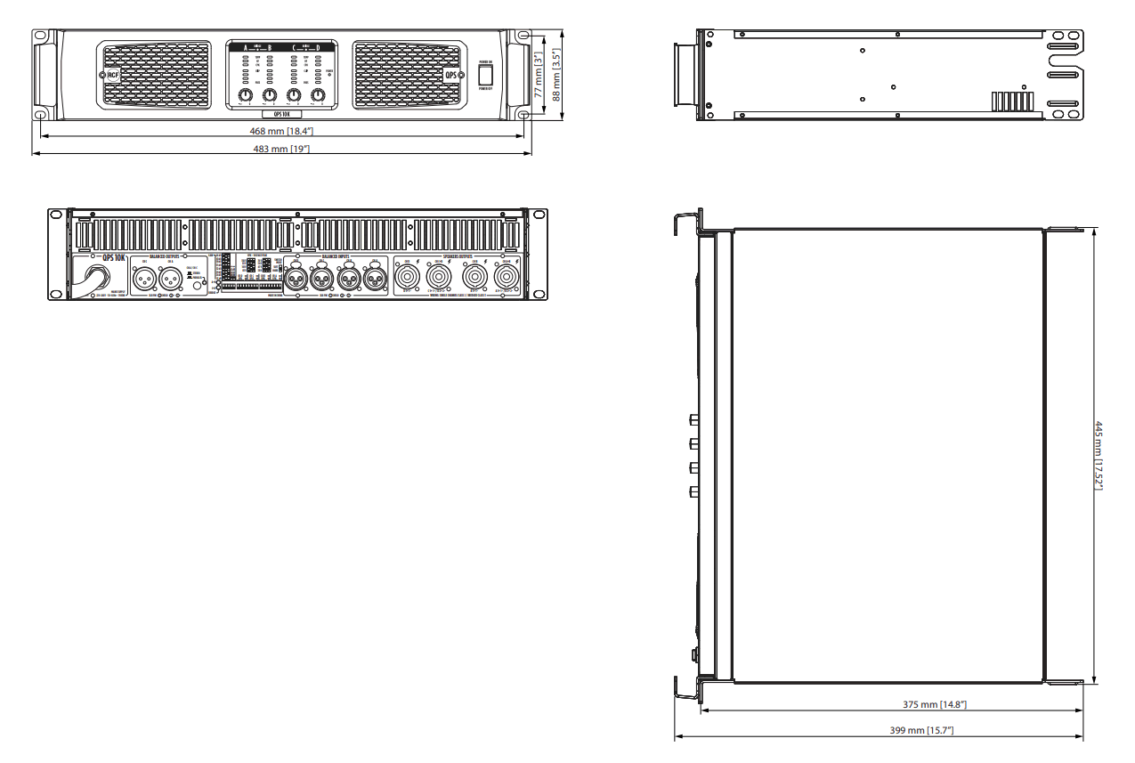 Amplificateur 4 canaux RCF QPS 10K, 4 x 2500 WRMS sous 2 ohm