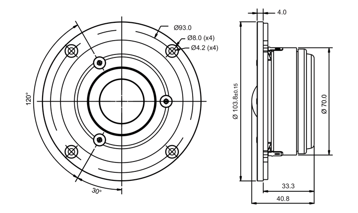 Tweeter à dôme SB Acoustics SB29SDAC-C000-4, impédance 4 ohm, bobine 29 mm